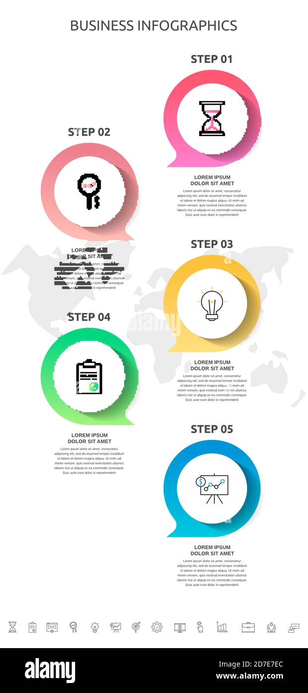 5 steps infographics with dialogs and charts. Vector circles template ...