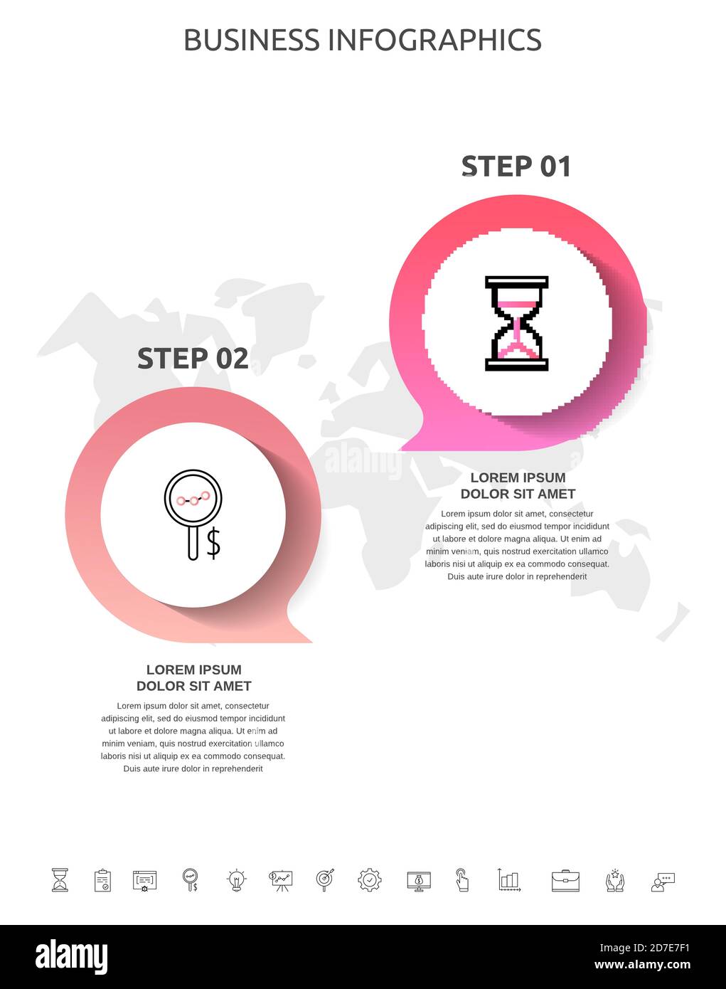 2 steps infographics with dialogs and charts. Vector circles template ...