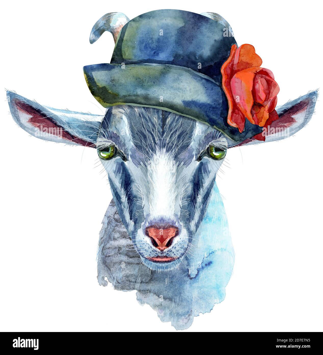 Goat with gray hat character watercolor illustration Stock Photo - Alamy
