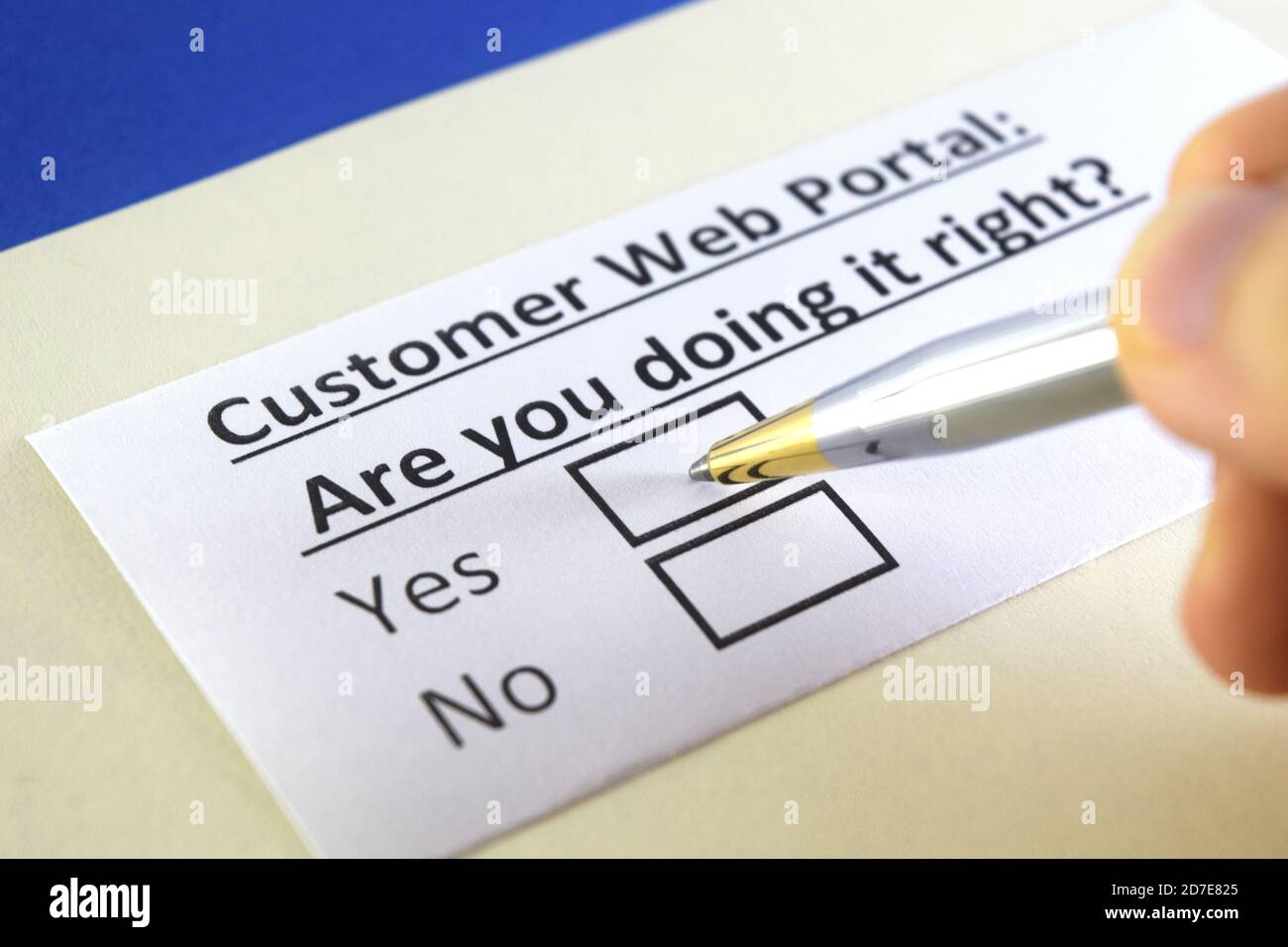 One person is answering question about customer web portal Stock Photo ...