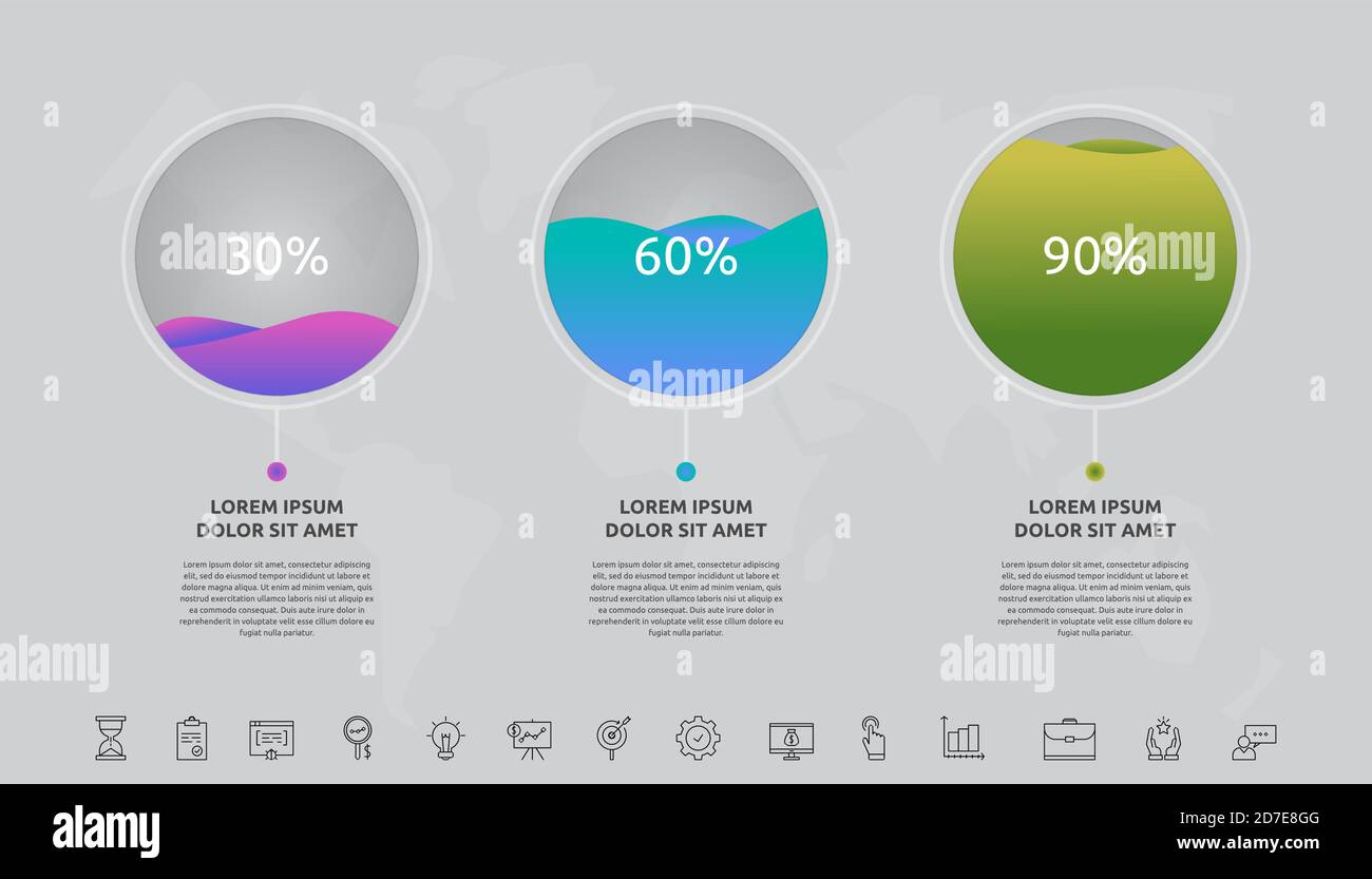 Vector 3 steps infographics with circles and waves. Template three ...