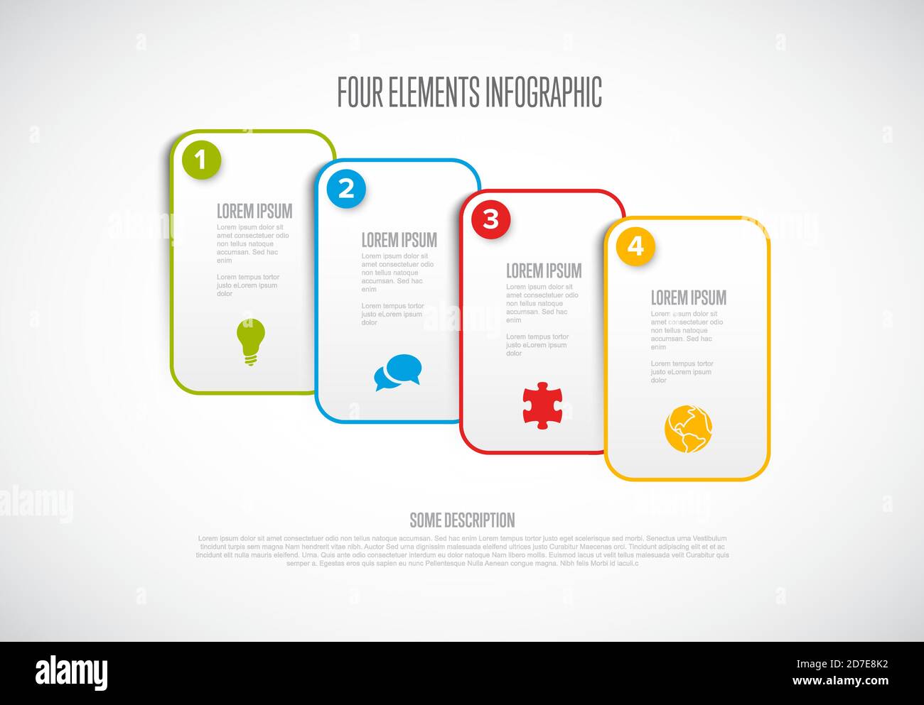 Vector light progress steps template with descriptions, icons and thin ...
