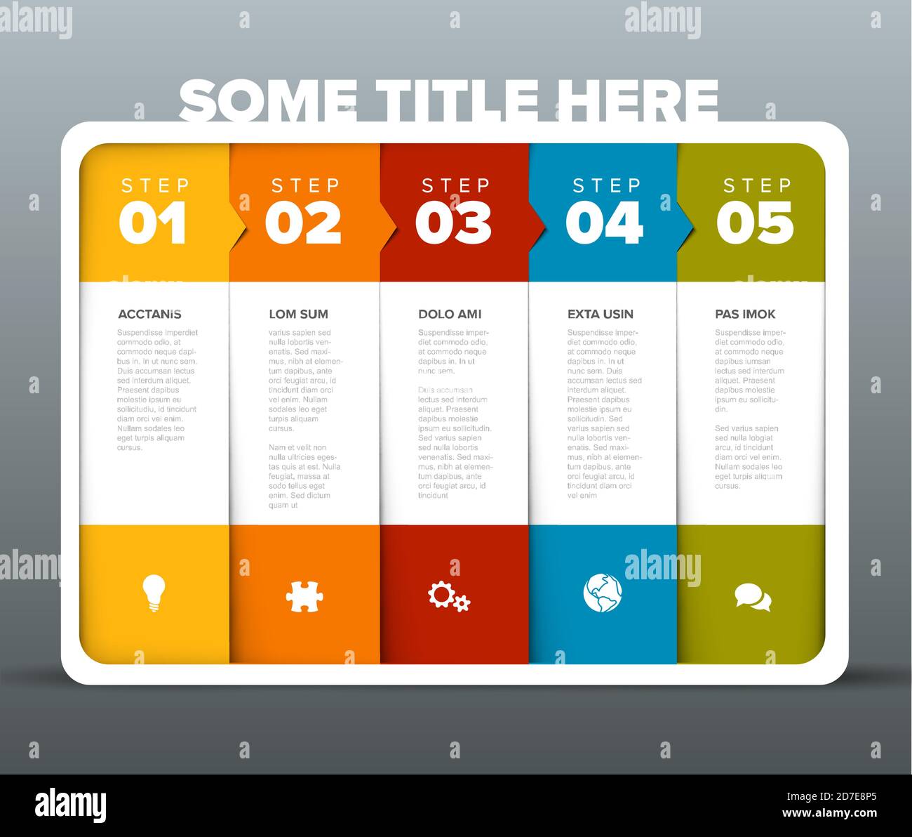 Vector progress block five steps template with descriptions and icons ...