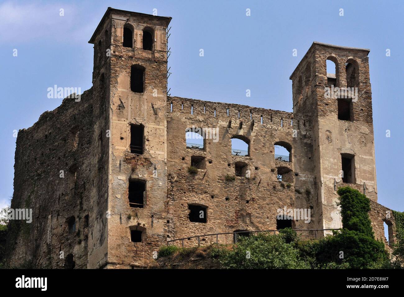 Renaissance frescoes on 16th century square tower of ruined medieval ...