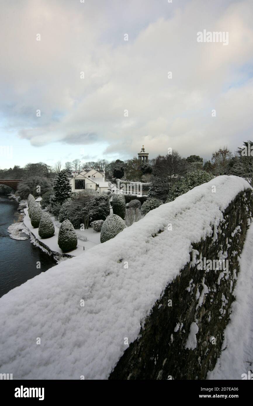 Alloway, Ayrshire, Scotland, UK Burns Heritage park, snow around Auld ...