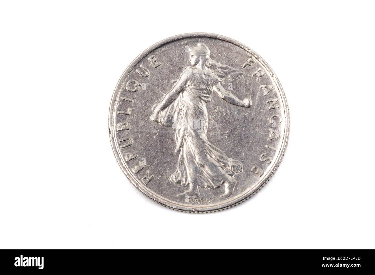 A close up view of French pre-euro Half Franc Coin Stock Photo - Alamy