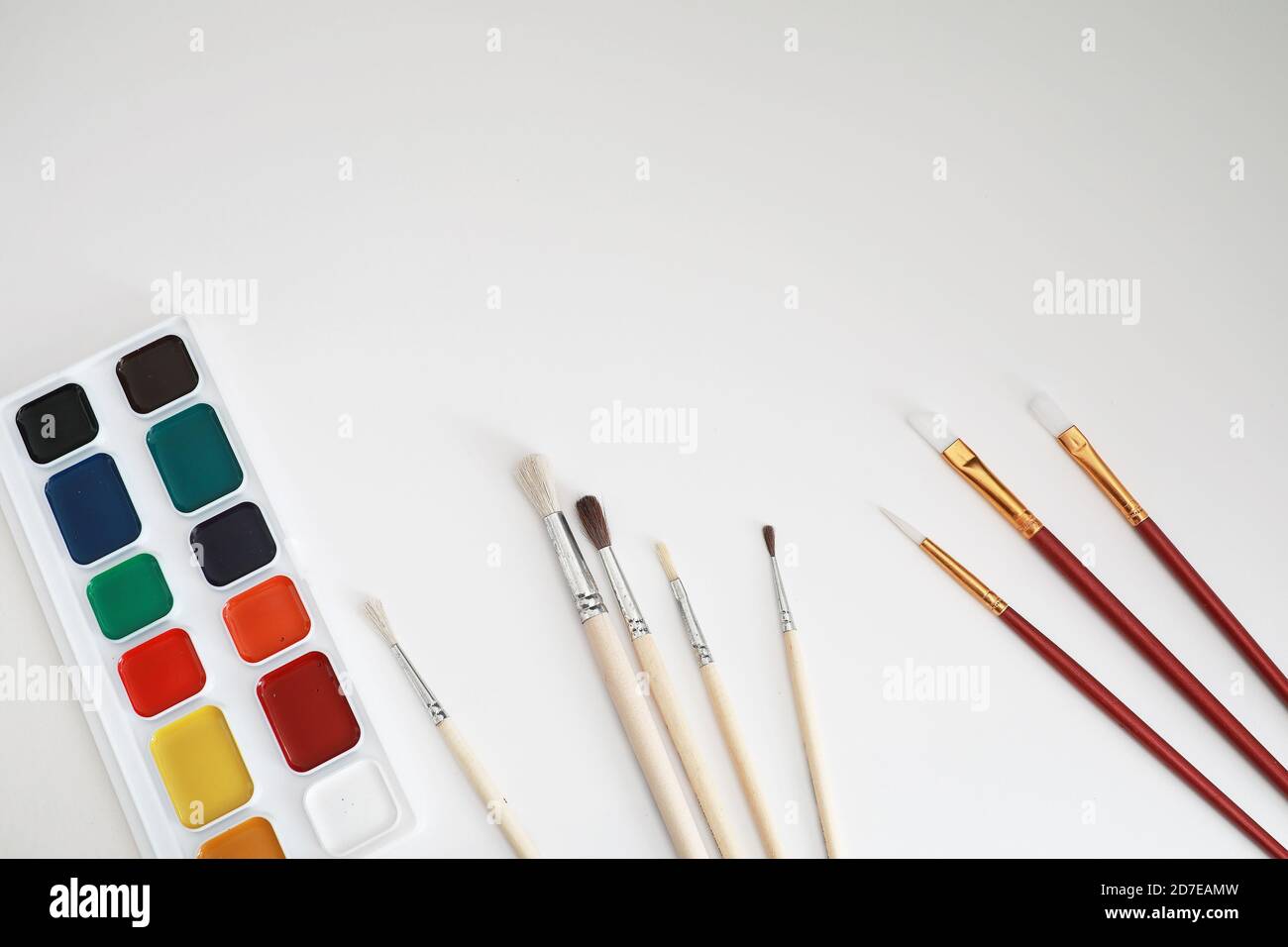 Stationery for drawing paints on a white sheet of paper Stock Photo - Alamy