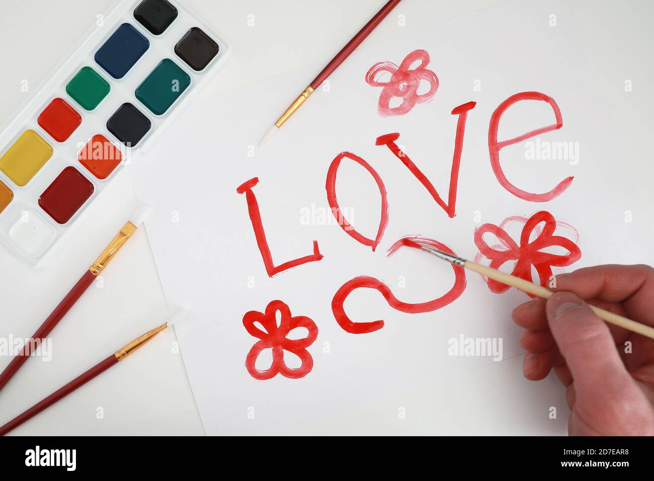 Stationery for drawing paints on a white sheet of paper Stock Photo - Alamy