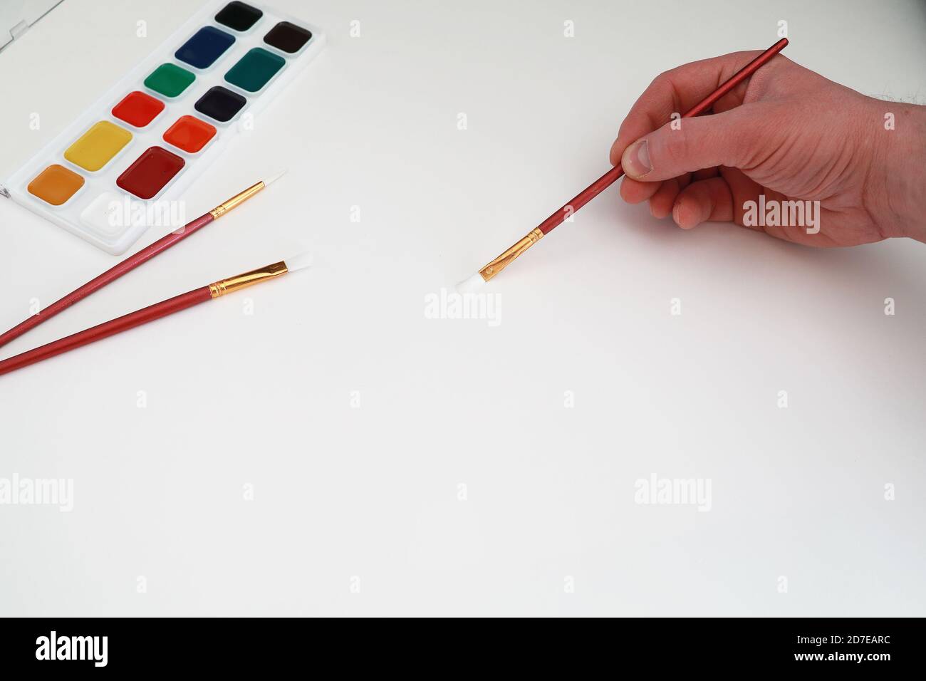 Stationery for drawing paints on a white sheet of paper Stock Photo - Alamy