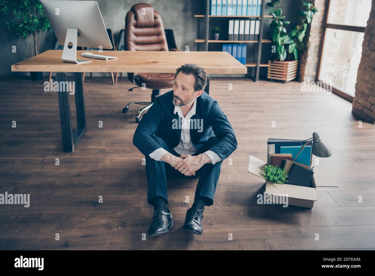 Above high angle view portrait of his he fired miserable man sales ...