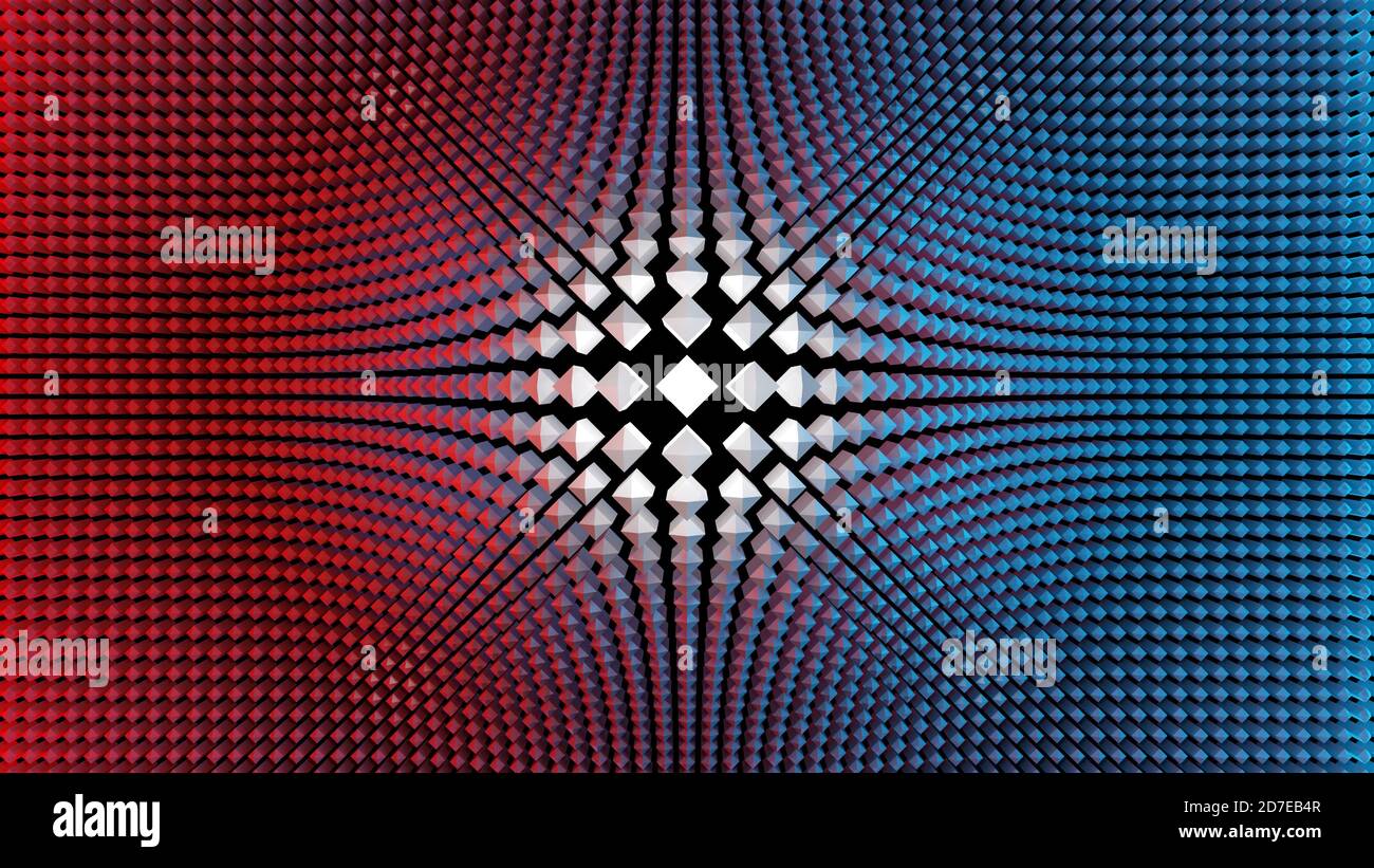 Bright white geometrical shape at the center of a blue and red pattern ...