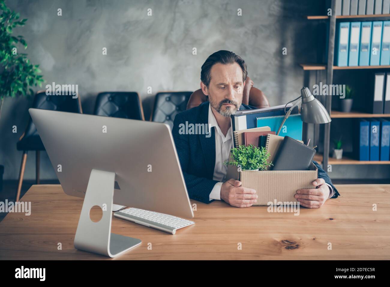 Photo of moody dismissed upset failed worker mature age guy fired ...