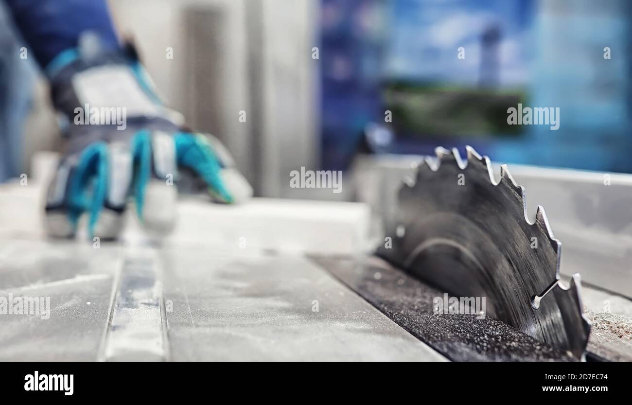 workshop with tools and electric saws in the process of manufacturing ...