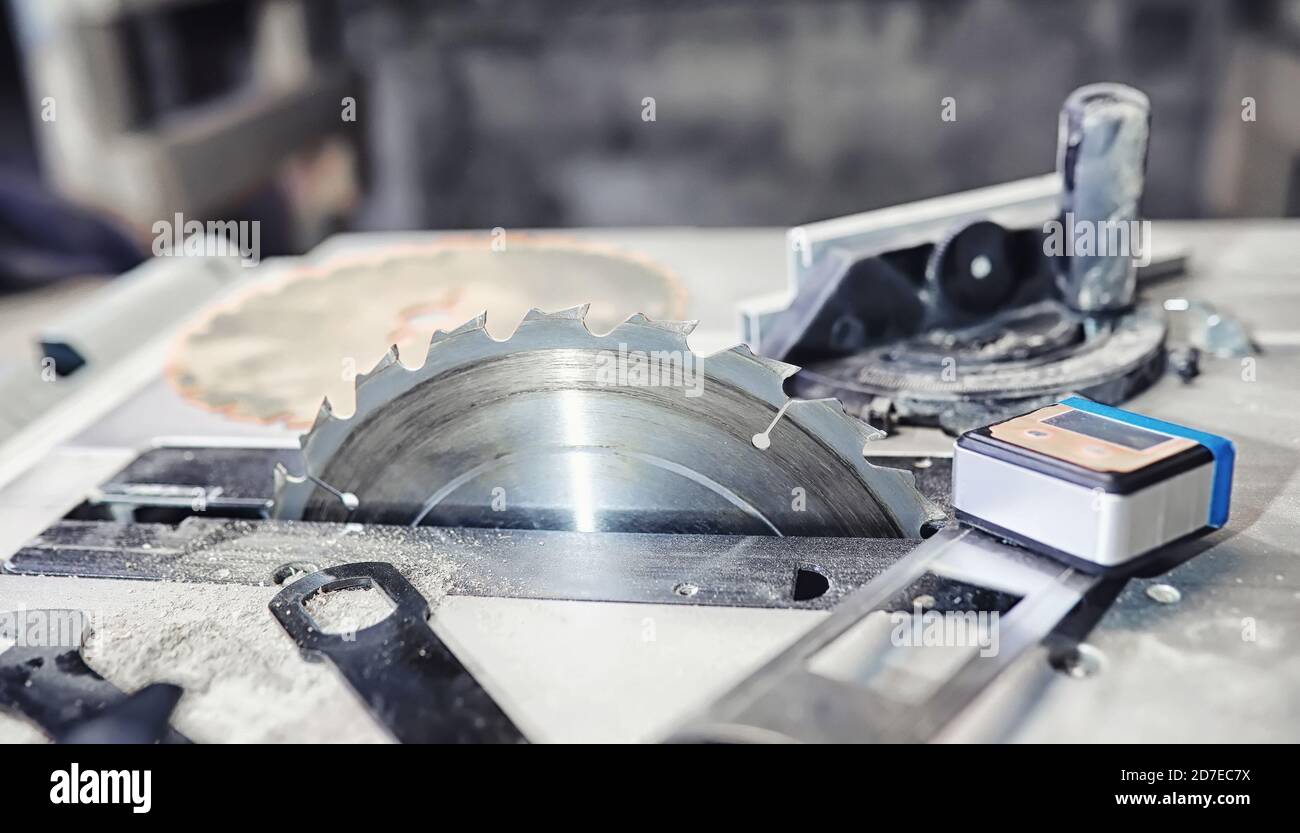 workshop with tools and electric saws in the process of manufacturing ...