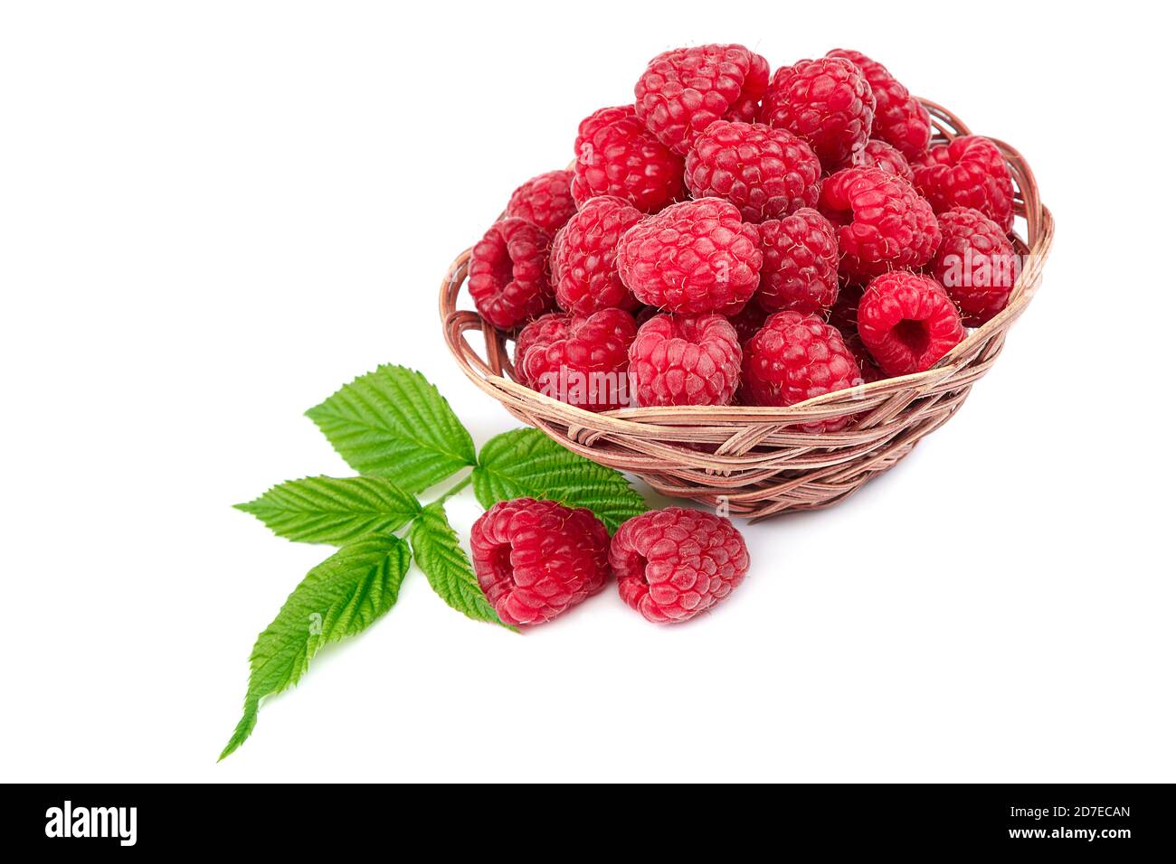 Fruits raspberries wicker bowl isolated on white background Stock Photo ...