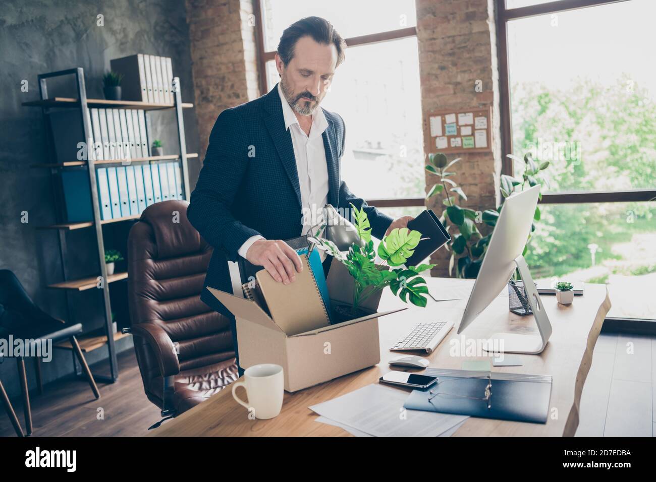 Profile photo of upset fired worker mature aged guy laid off manager ...