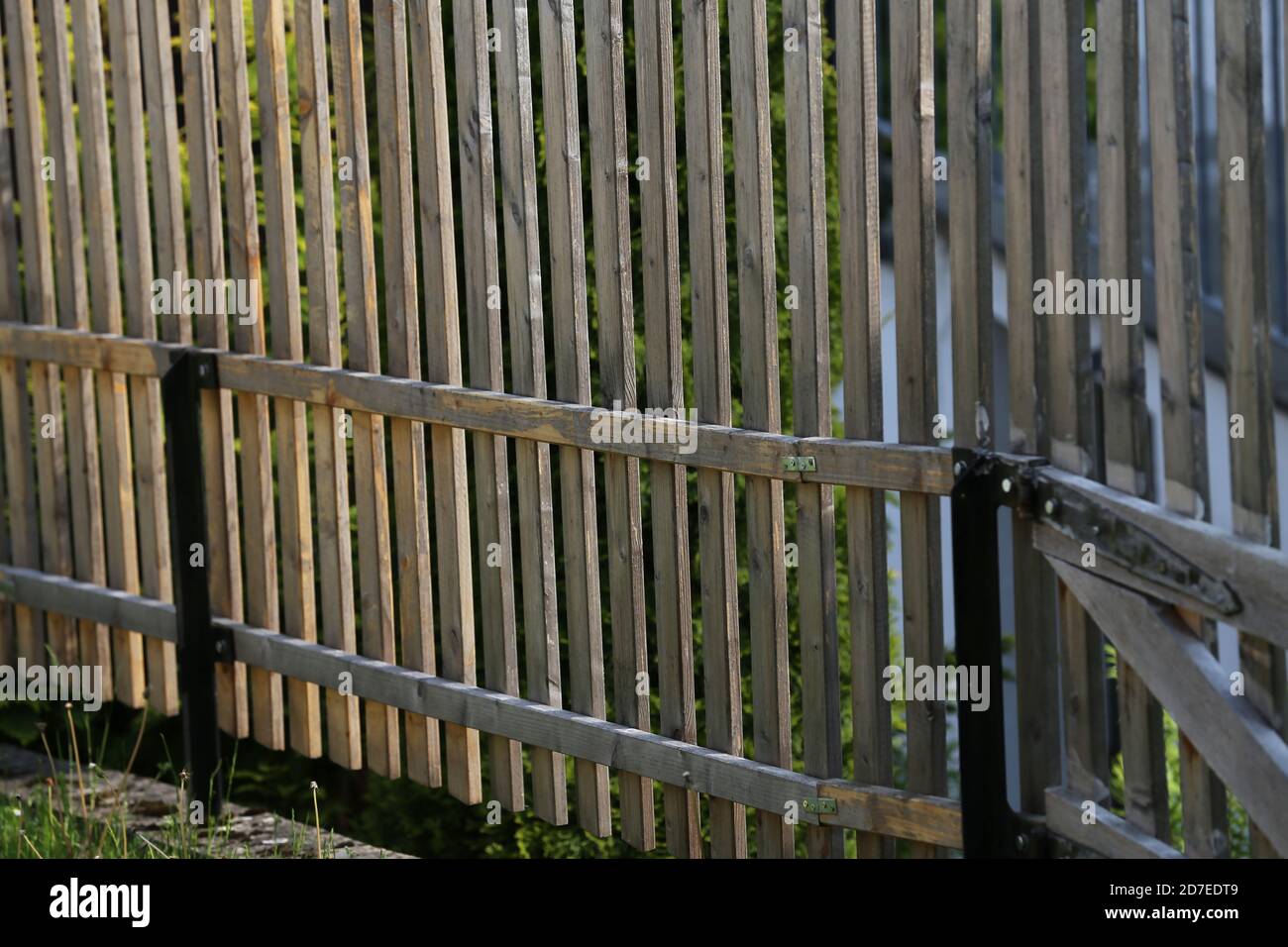Wooden staple fence in a garden Stock Photo - Alamy