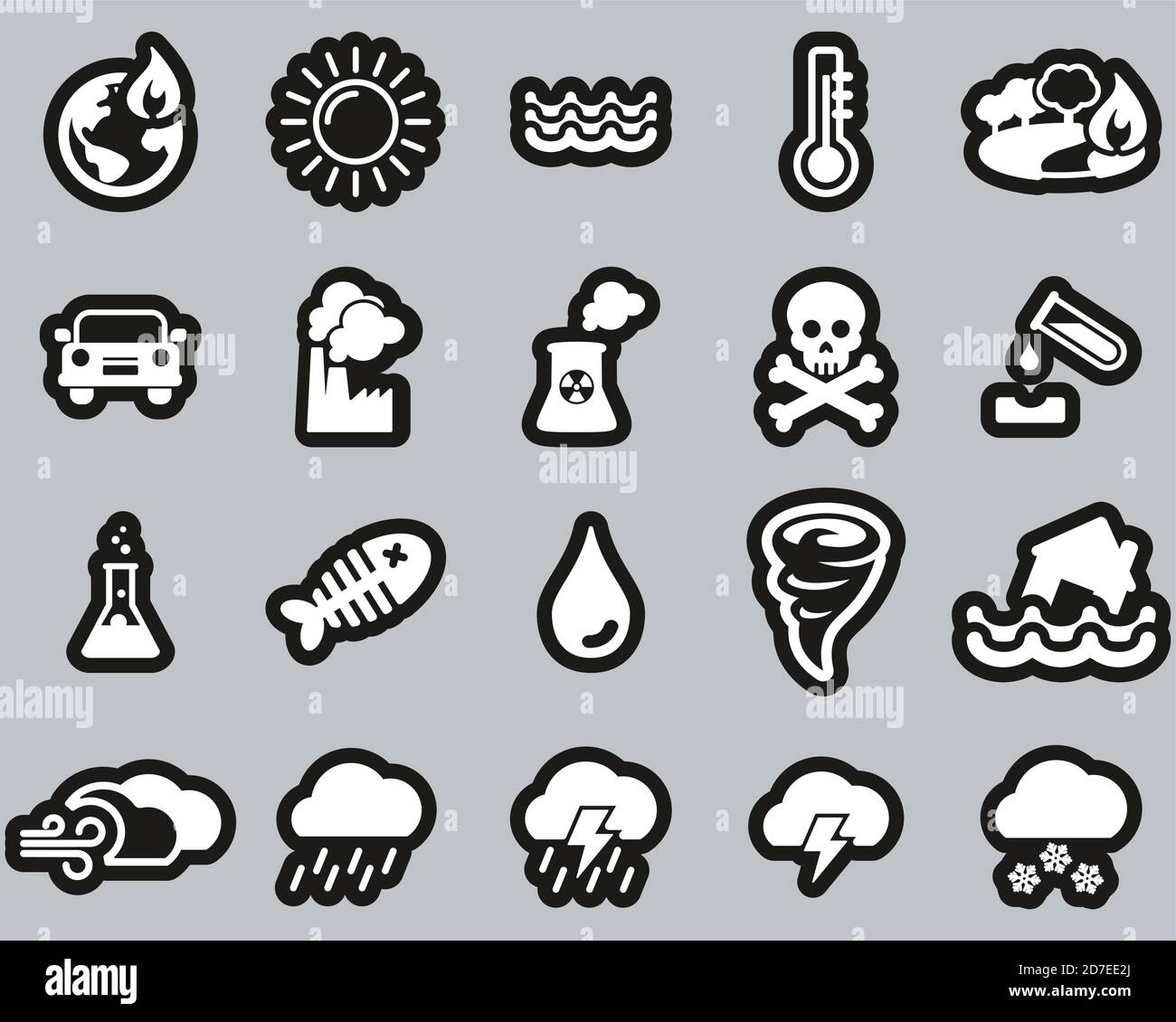 Global Warming Icons White On Black Sticker Set Big Stock Vector Image ...