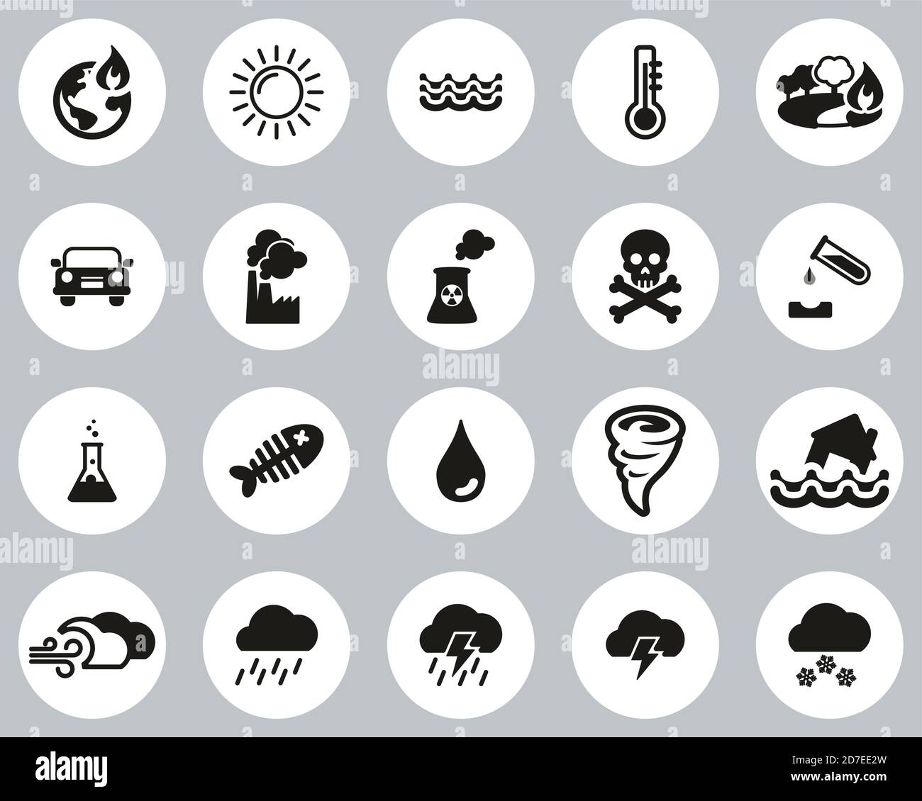 Global Warming Icons Black & White Flat Design Circle Set Big Stock ...