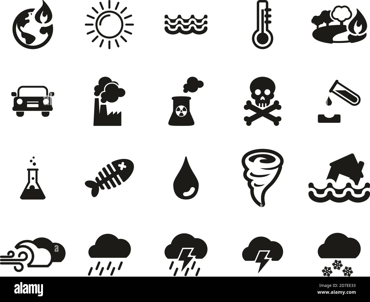 Global Warming Icons Black & White Set Big Stock Vector Image & Art - Alamy
