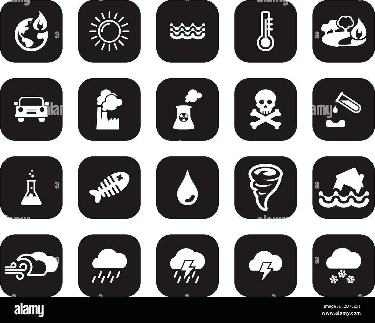 Global Warming Icons White On black Flat Design Set Big Stock Vector Image & Art - Alamy