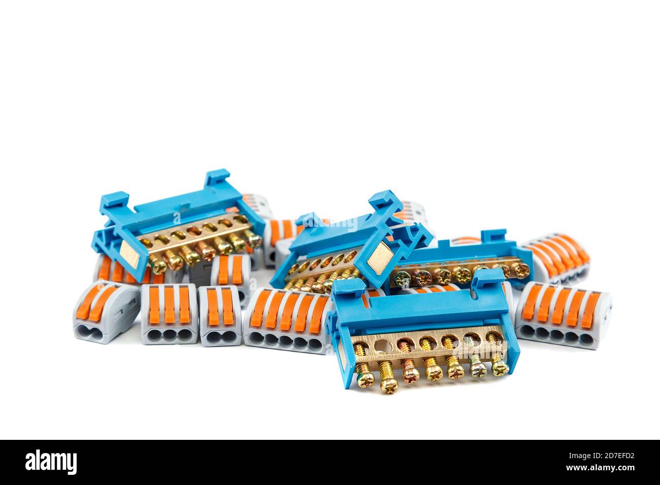 Electrical terminal blocks isolated on white background Stock Photo - Alamy