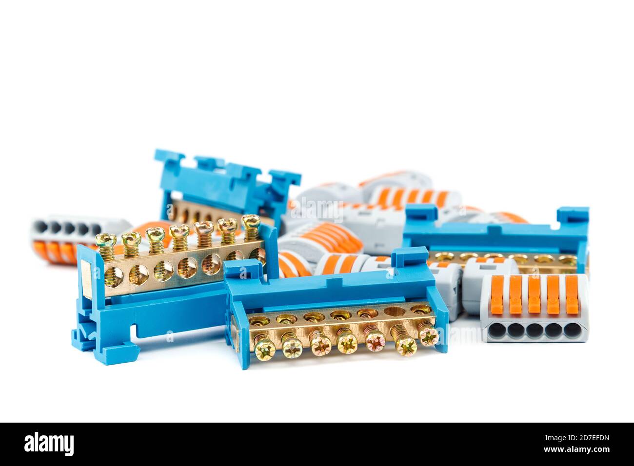 Electrical terminal blocks isolated on white background Stock Photo - Alamy
