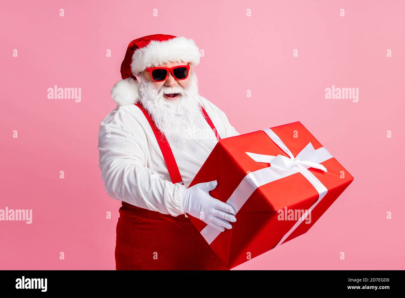 Photo of big belly fat santa claus enjoy x-mas night christmas event ...
