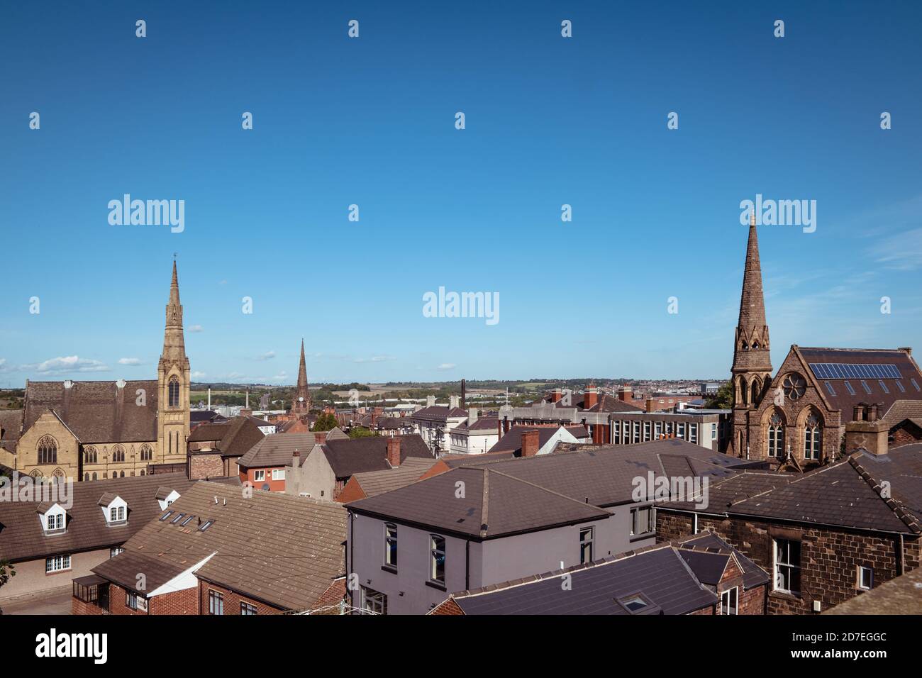 An elevated landscape view over the centre of the town of Rotherham ...