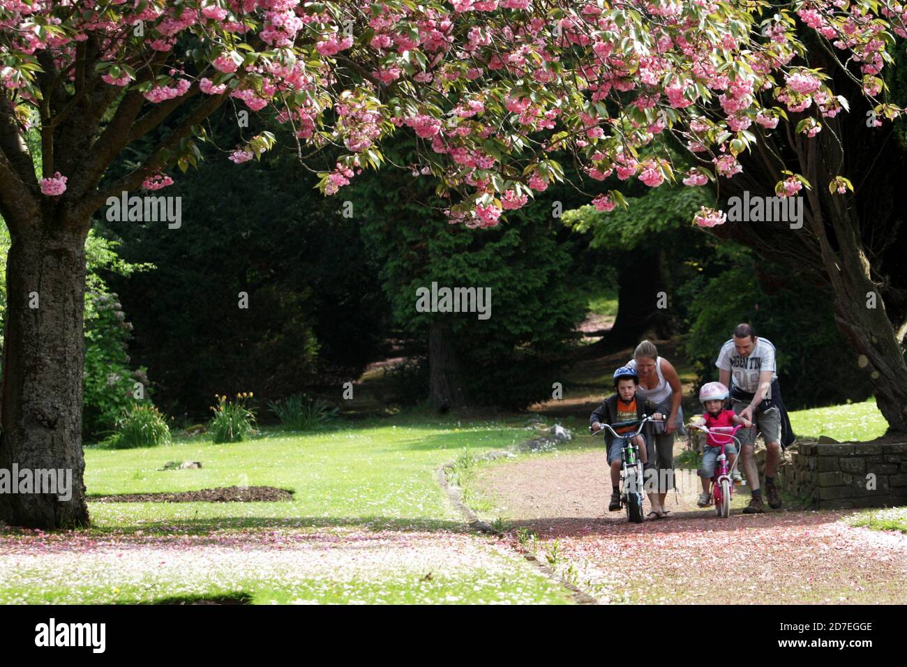 Largs, North Ayrshire, Scotland, UK. Family in park teaching children ...