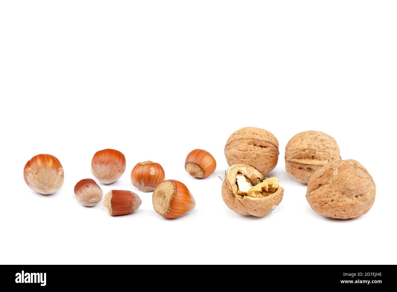 Hazelnuts and walnuts isolated on white background Stock Photo - Alamy