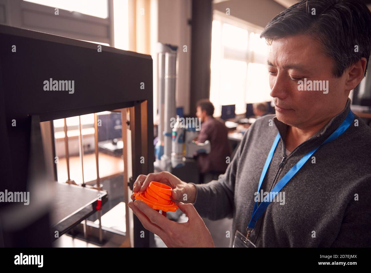 Mature Male College Student Studying Engineering Using 3D Printing ...