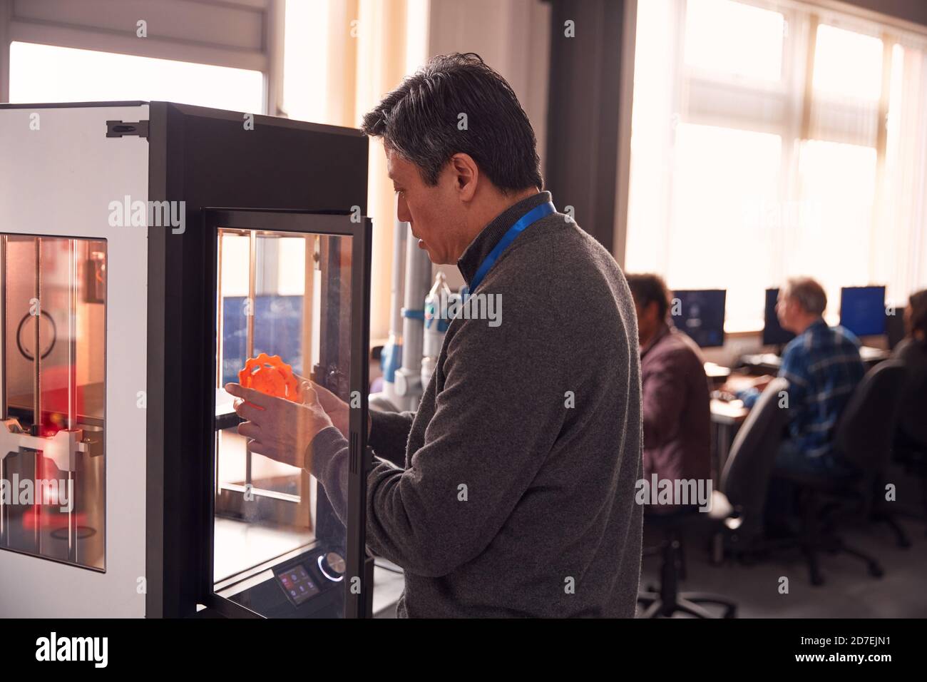 Mature Male College Student Studying Engineering Using 3D Printing ...