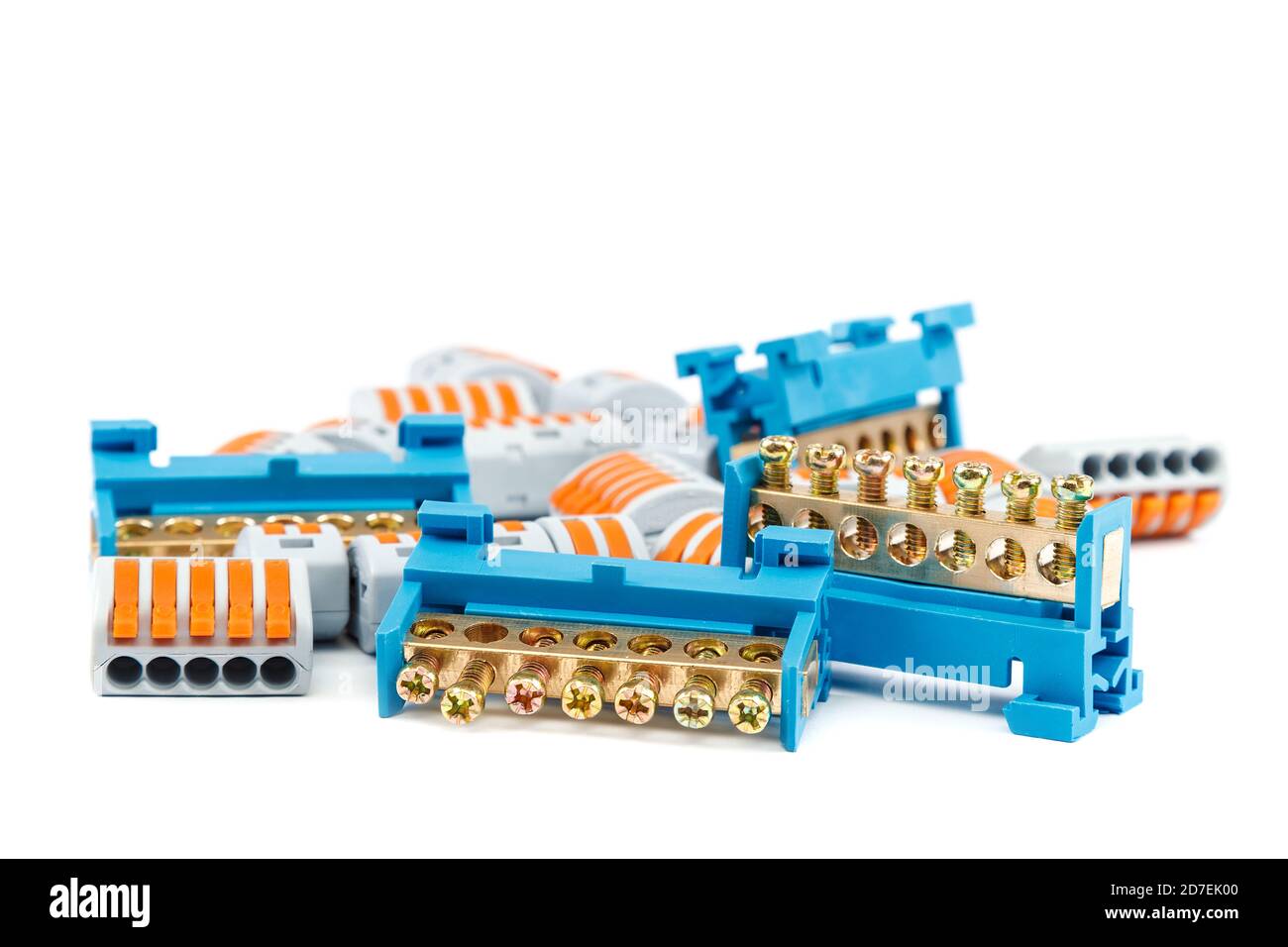 Electrical terminal blocks isolated on white background Stock Photo - Alamy