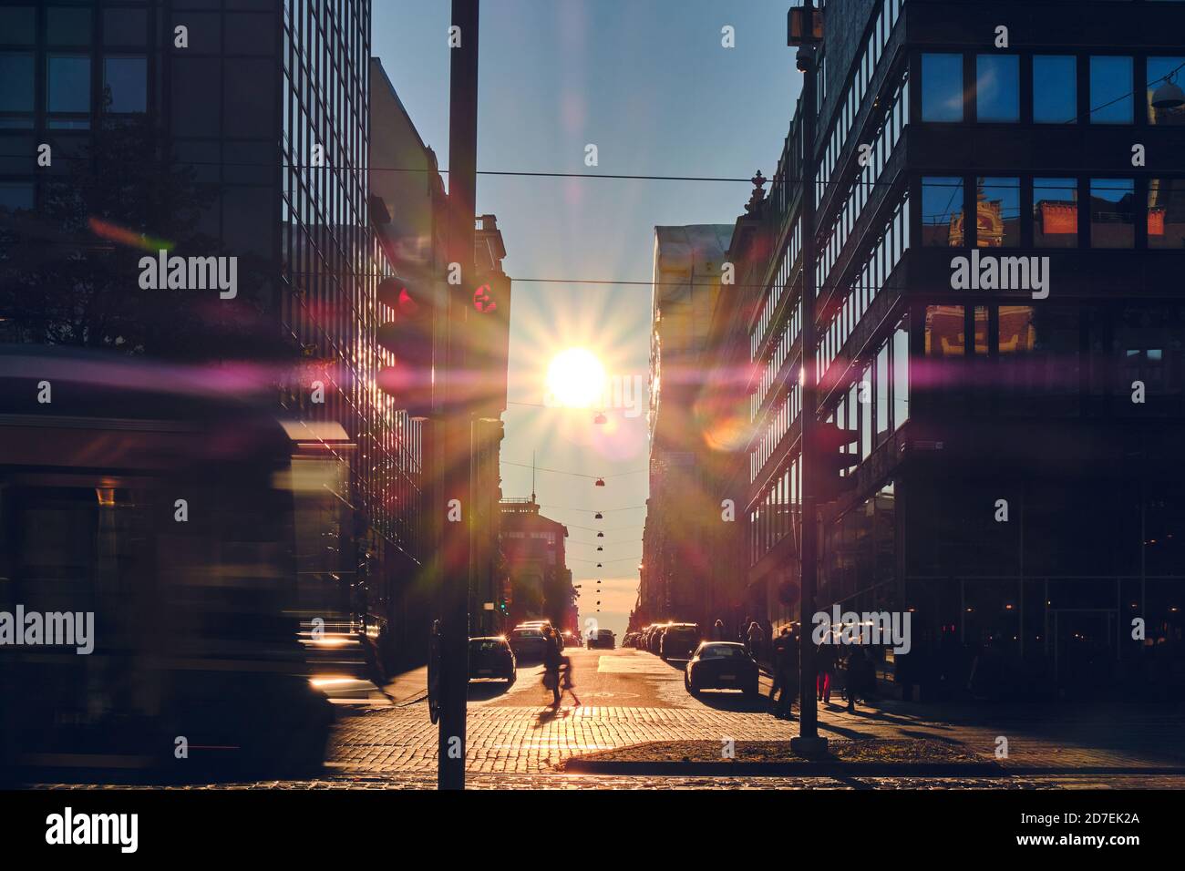 Sunset between buildings in the center of Helsinki, Finland Stock Photo ...