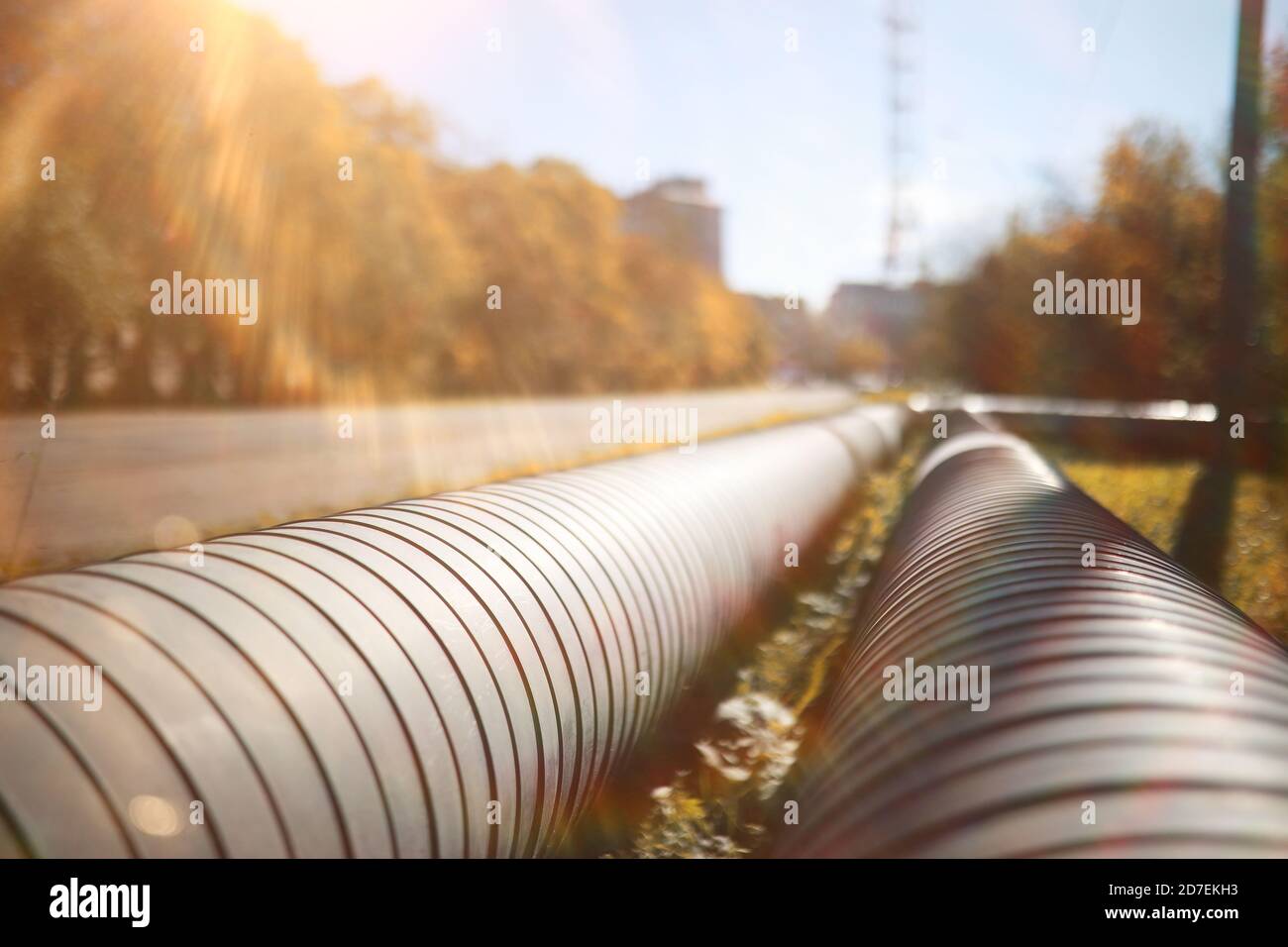 Industrial pipes on the street construction Stock Photo - Alamy