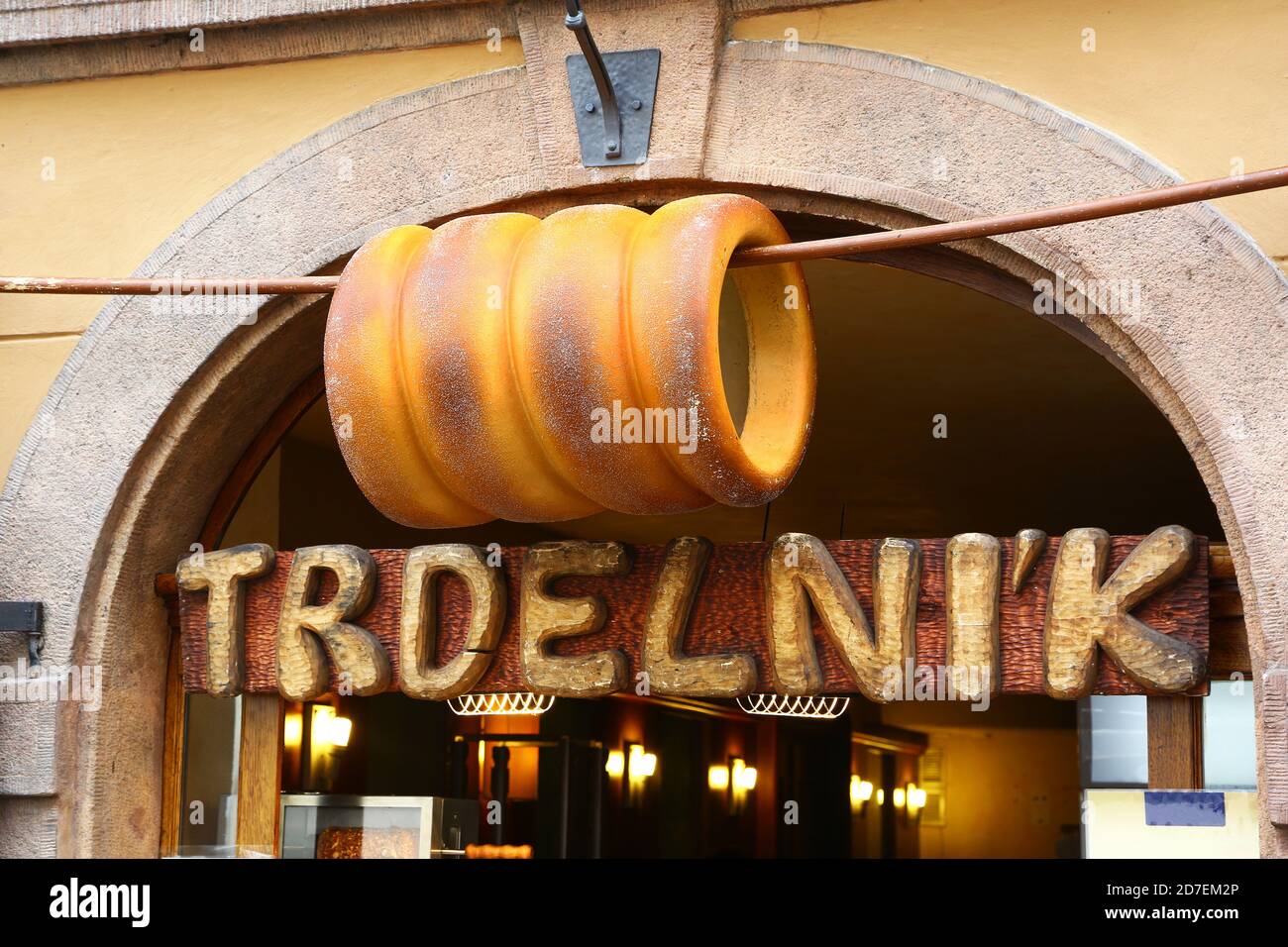 Shop in Prague specialized in Trdelnik, traditional pastries Stock ...