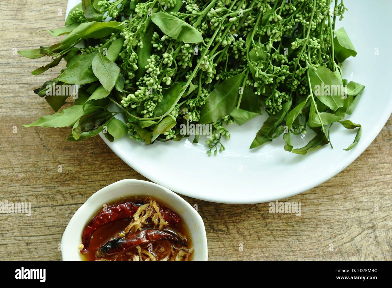 Siamese neem tree Indian vegetable dipping with sweet and sour fish ...