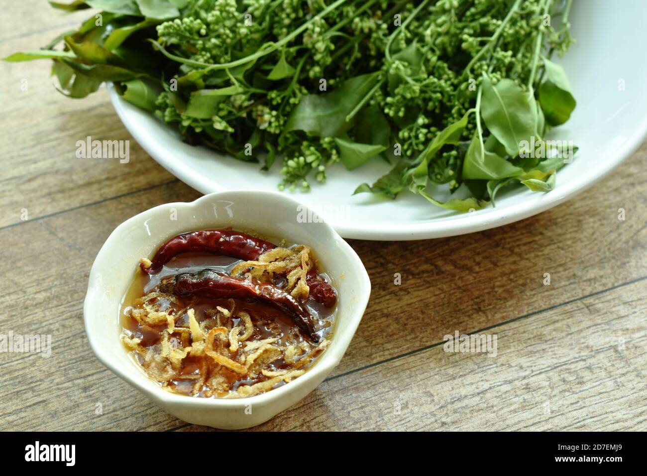 Siamese neem tree Indian vegetable dipping with sweet and sour fish ...