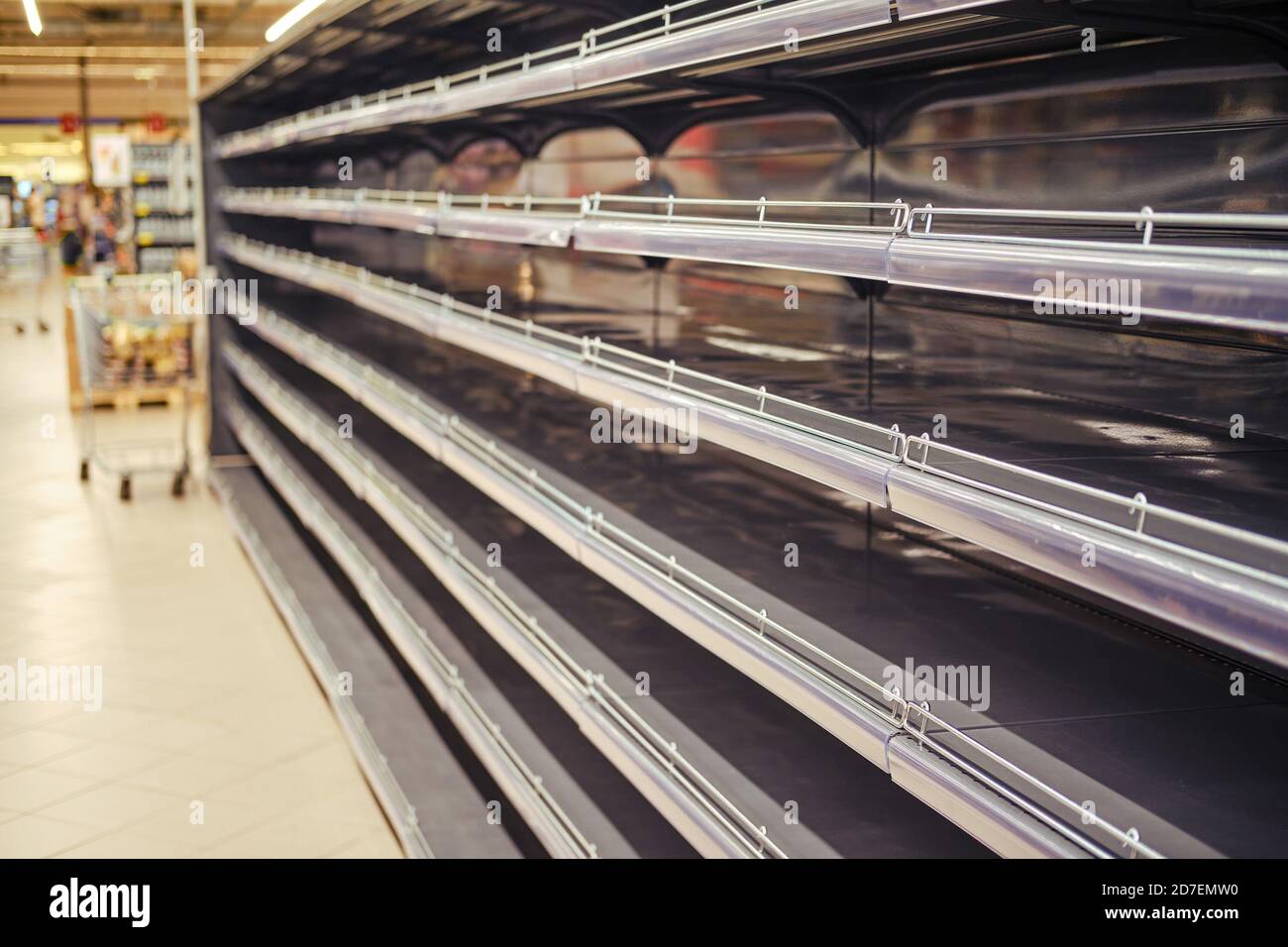 Store shelves without food during the rush of demand due to the ...