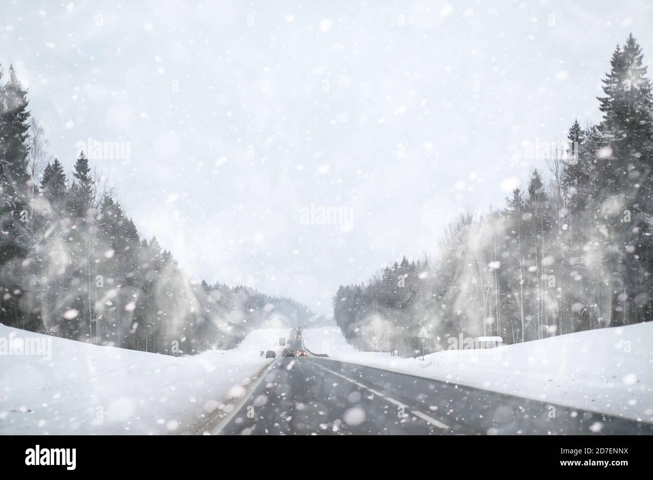 Winter landscape of country fields and roads in the snow Stock Photo ...