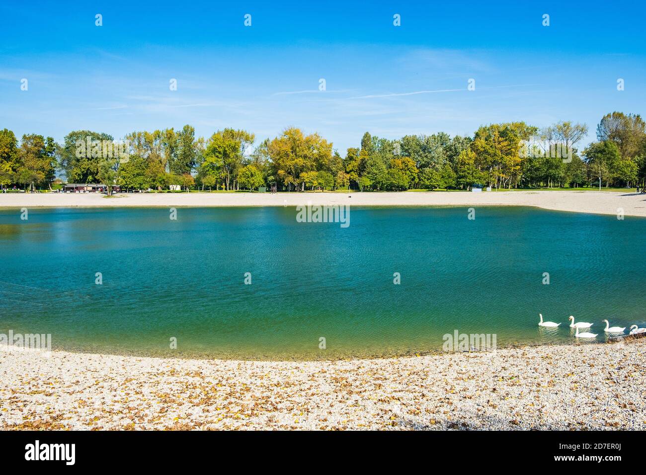 Beautiful lake Bundek in and city of Zagreb in Croatia, aerial view ...