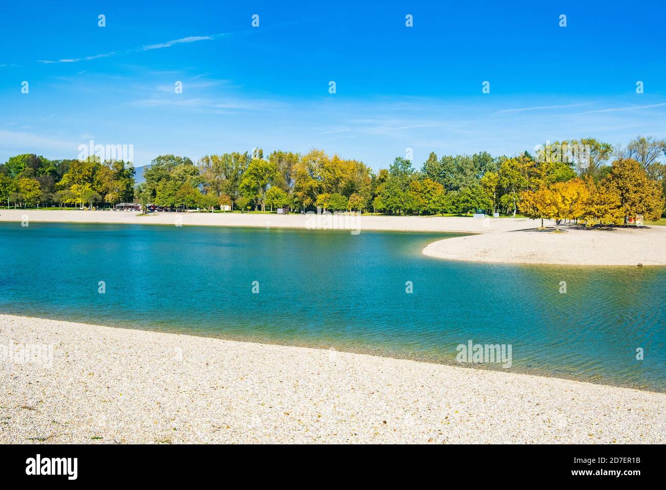 Beautiful lake Bundek in and city of Zagreb in Croatia, aerial view ...