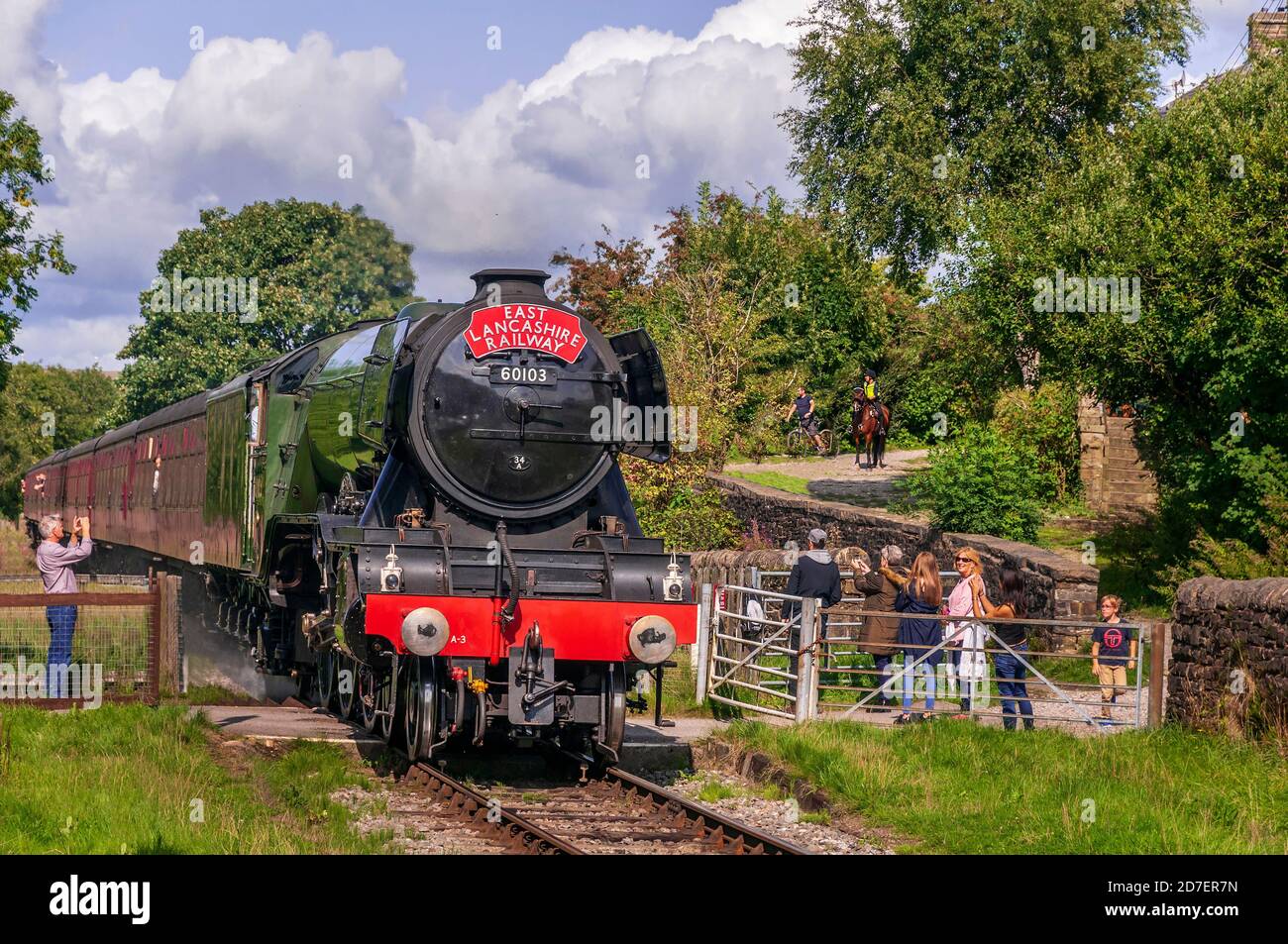 The Flying Scotsman steam locomotive number 60103 seen at Irwell Vale ...