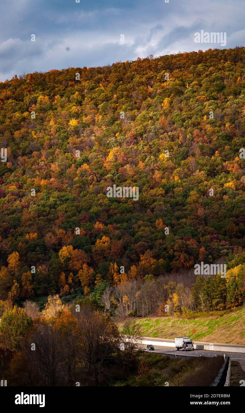 Bucolic rural, autun season highway through fall splendor Stock Photo ...
