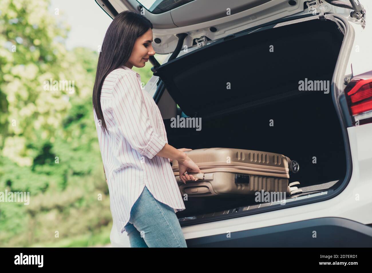 Profile side view portrait of her she nice attractive pretty student ...