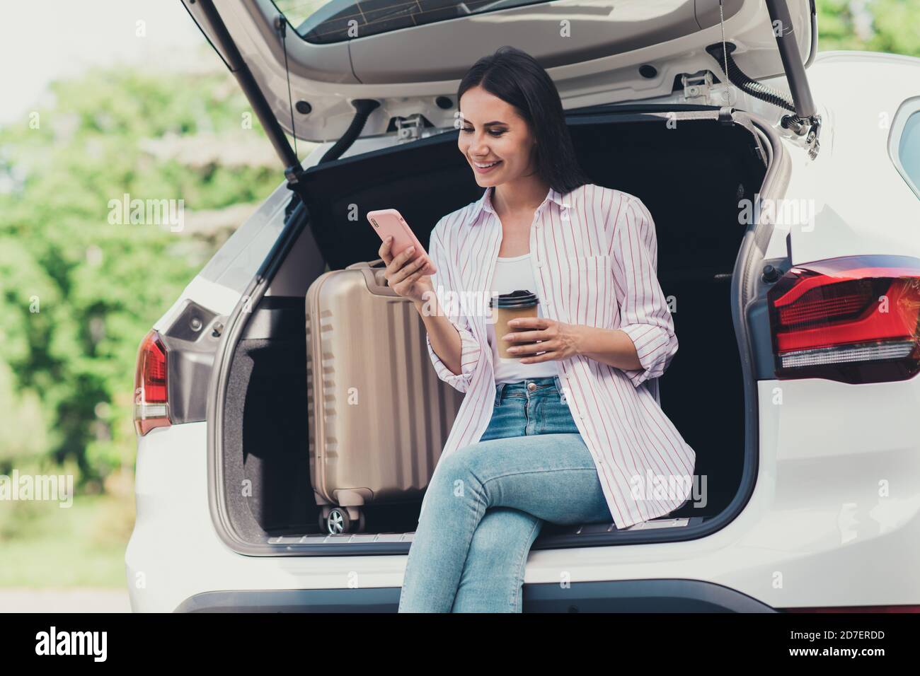 Portrait of her she nice attractive pretty cheerful focused lady driver ...