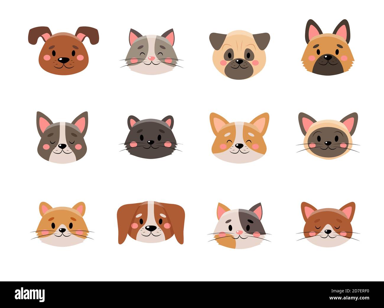 Cute pets face collection, isolated on white background Stock Photo - Alamy