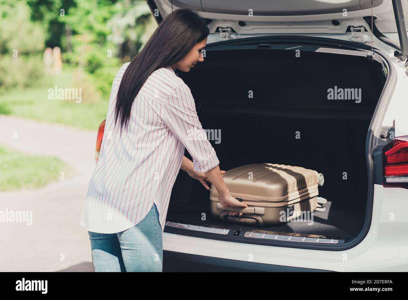 Profile side view portrait of her she nice attractive lovely student ...