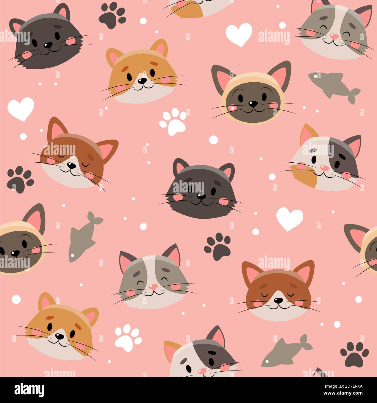 Cute pets pattern, different cats Stock Photo - Alamy